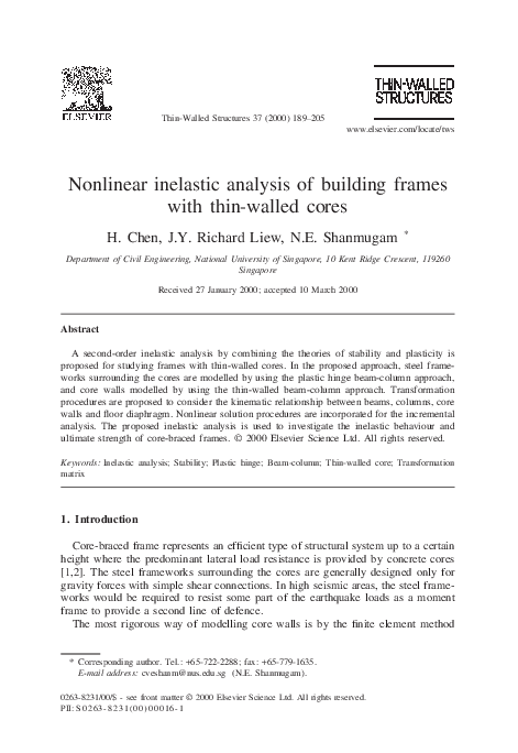 (PDF) Nonlinear inelastic analysis of building frames with thin-walled ...