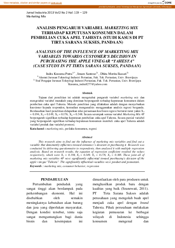 (PDF) Analisis Pengaruh Variabel Marketing MIX Terhadap Keputusan ...