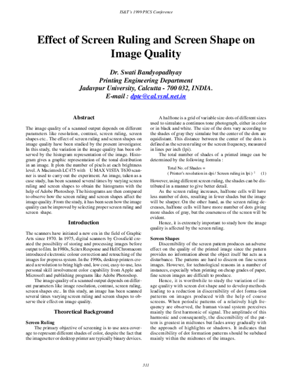 (PDF) Effect of Screen Ruling and Screen Shape on Image Quality
