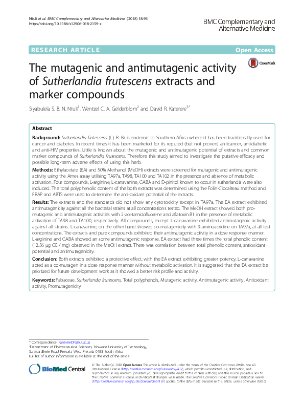 (PDF) The mutagenic and antimutagenic activity of Sutherlandia ...