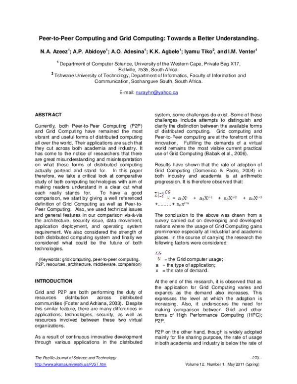(PDF) Peer-to-Peer Computing and Grid Computing: Towards a Better Understanding