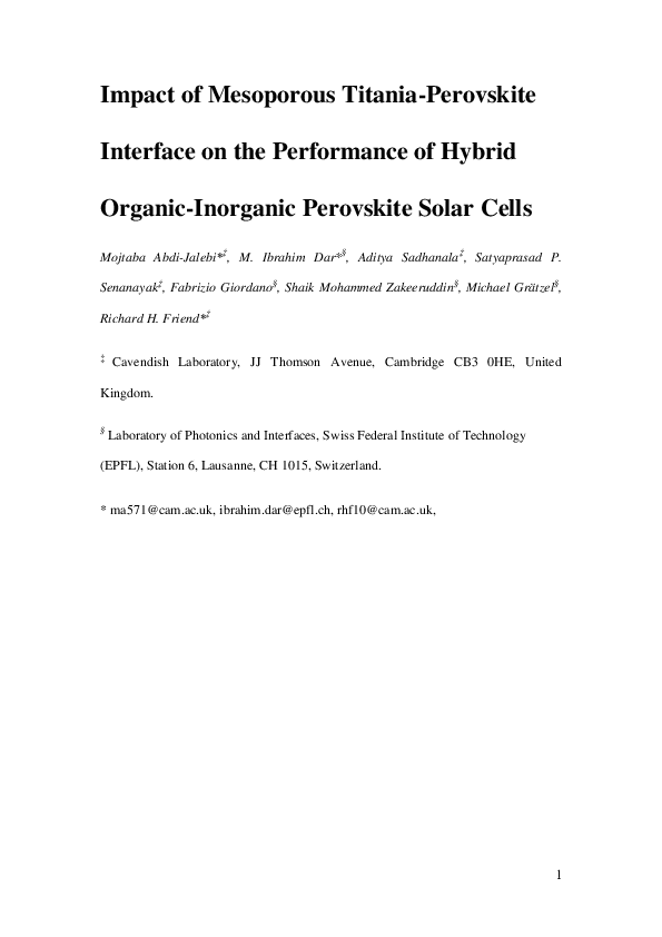 (PDF) Impact of a Mesoporous Titania-Perovskite Interface on the Performance of Hybrid Organic ...