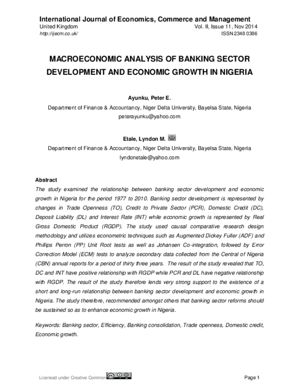 (PDF) Macroeconomic Analysis of Banking Sector Development and Economic ...