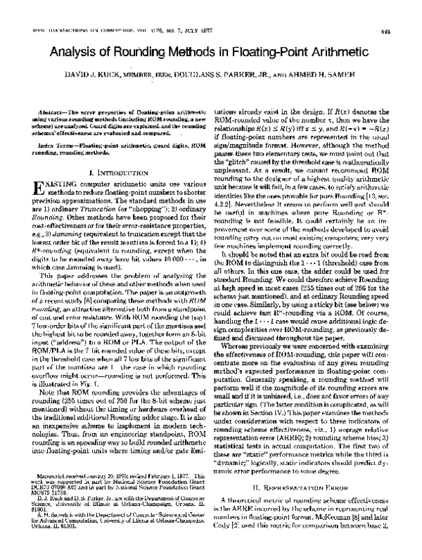 (PDF) Analysis of Rounding Methods in Floating-Point Arithmetic
