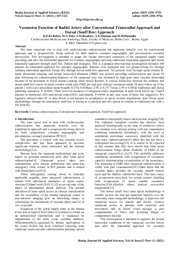 (PDF) Vasomotor Function of Radial Artery after Conventional ...
