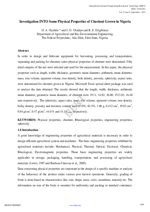 (PDF) Investigation INTO Some Physical Properties of Chestnut Grown in ...