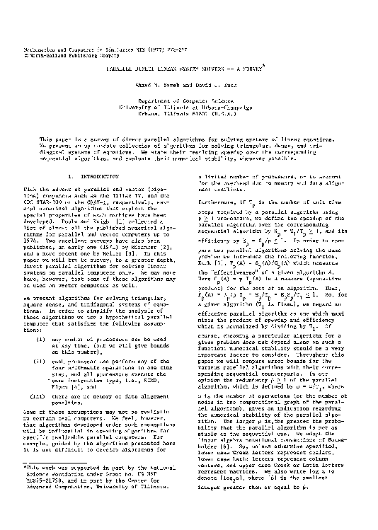 (PDF) Parallel direct linear system solvers -- a survey