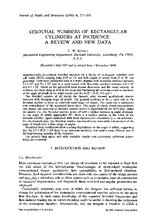 (PDF) Strouhal numbers of rectangular cylinders at incidence: A review ...