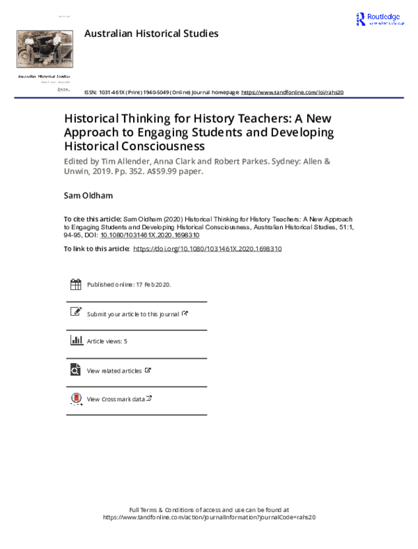 (PDF) Historical Thinking for History Teachers: A New Approach to ...