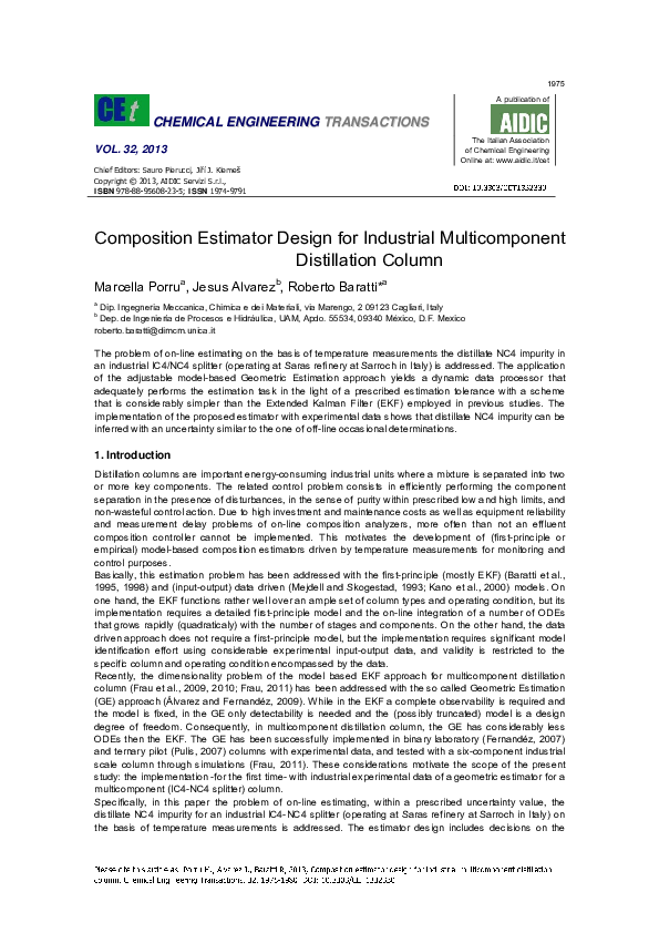 (PDF) Composition Estimator Design for Industrial Multicomponent ...