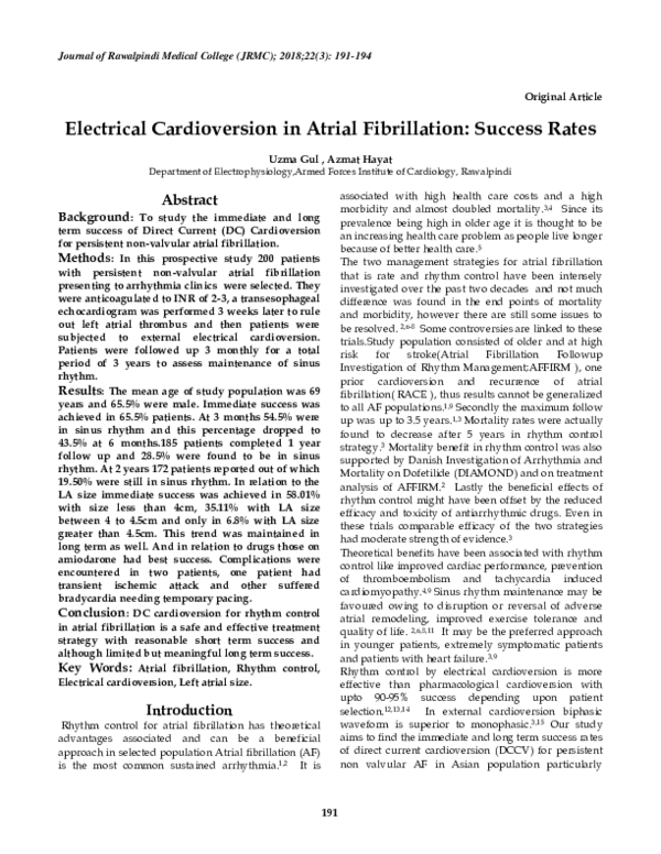 (PDF) Electrical Cardioversion in Atrial Fibrillation: Success Rates ...