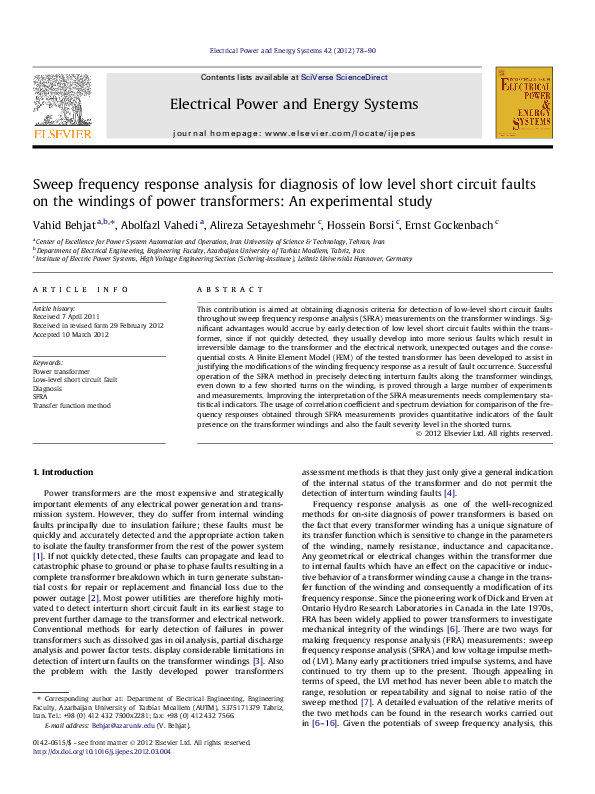(PDF) Sweep frequency response analysis for diagnosis of low level short circuit faults on the ...