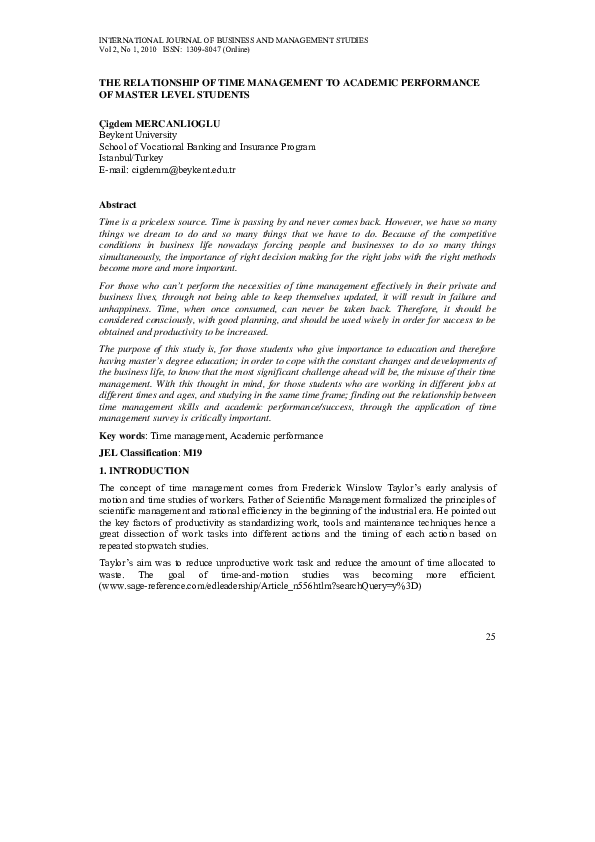 (PDF) The Relationship of Time Management to Academic Performance of ...