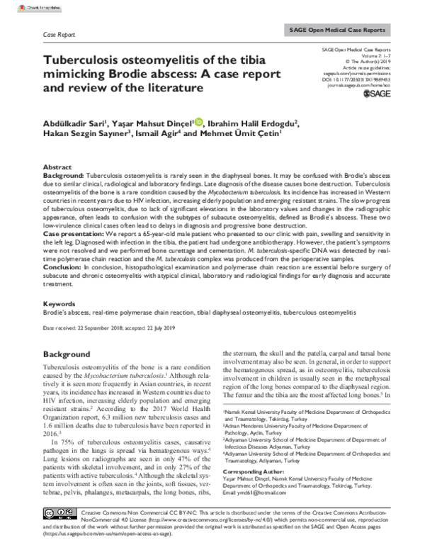 (PDF) Tuberculosis osteomyelitis of the tibia mimicking Brodie abscess ...