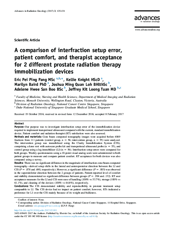 (PDF) A comparison of interfraction setup error, patient comfort, and ...
