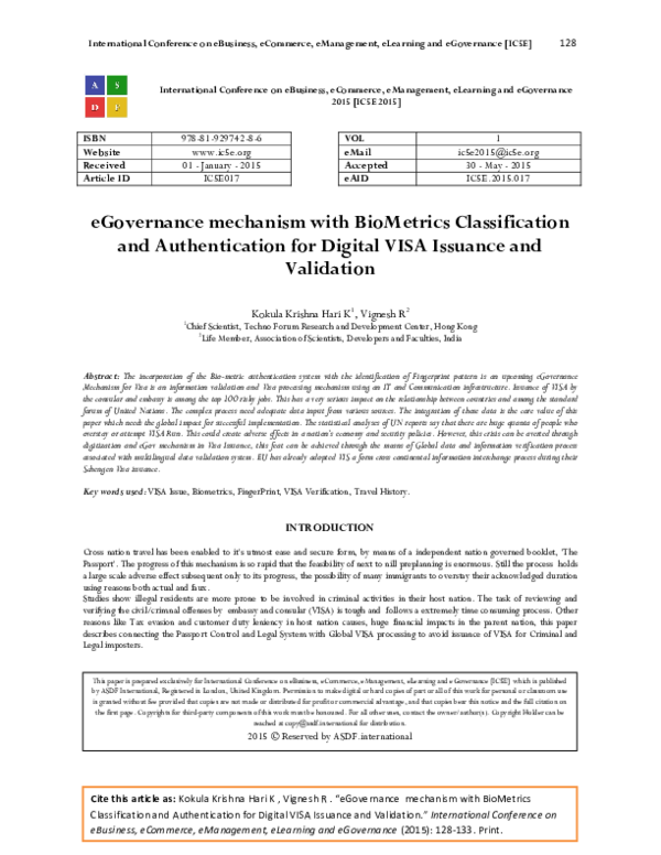 (PDF) eGovernance mechanism with BioMetrics Classification and ...