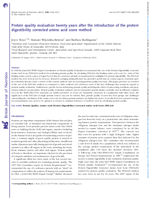 (PDF) Protein quality evaluation twenty years after the introduction of ...