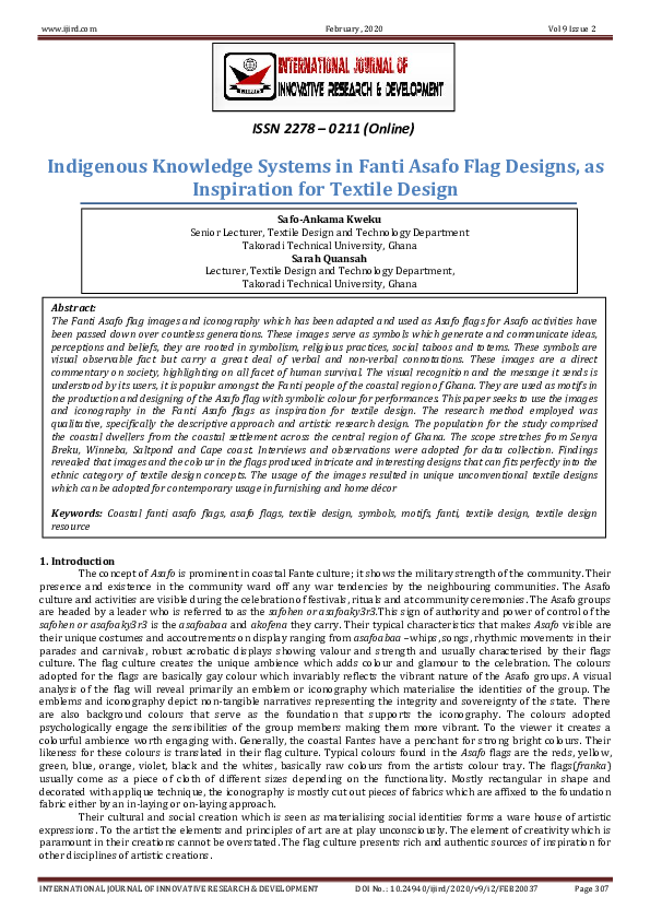 (PDF) Indigenous Knowledge Systems in Fanti Asafo Flag Designs, as ...
