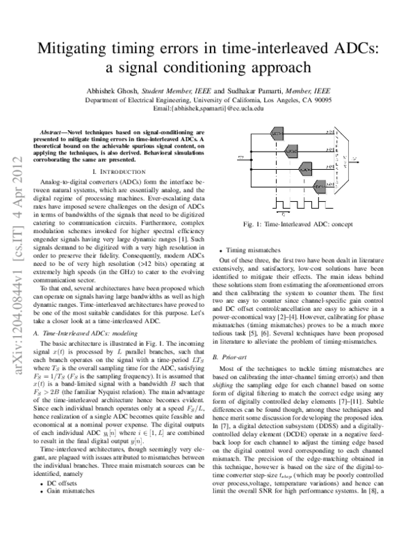 Pdf Mitigating Timing Errors In Time Interleaved Adcs A Signal Conditioning Approach