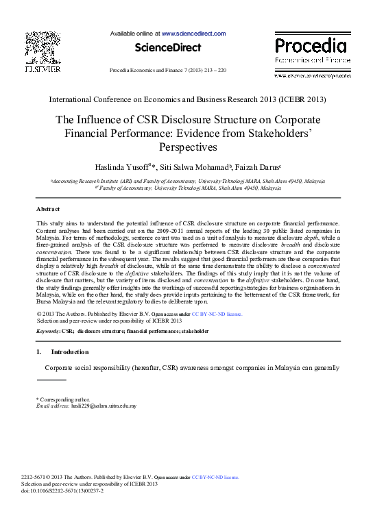(PDF) CSR Disclosure Structure and Financial Performance