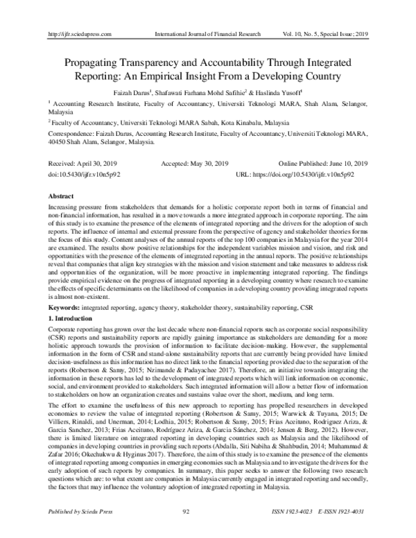 (PDF) Propagating Transparency and Accountability Through Integrated ...
