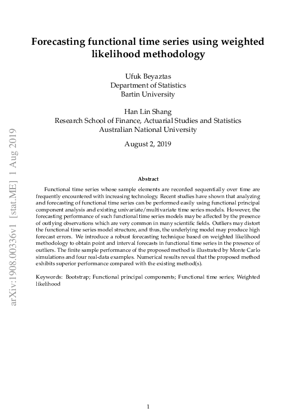 (PDF) Forecasting functional time series using weighted likelihood methodology