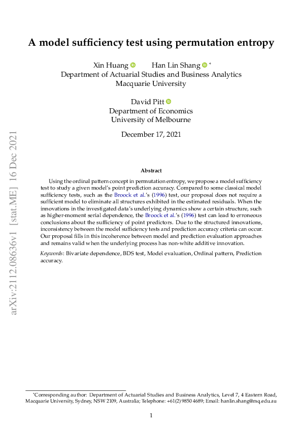 (PDF) Permutation Entropy for Model Sufficiency Testing