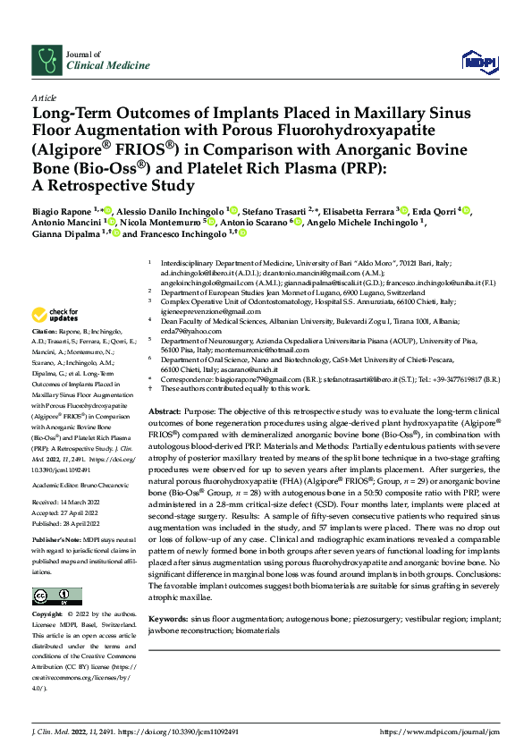 (PDF) Long-Term Outcomes of Implants Placed in Maxillary Sinus Floor ...