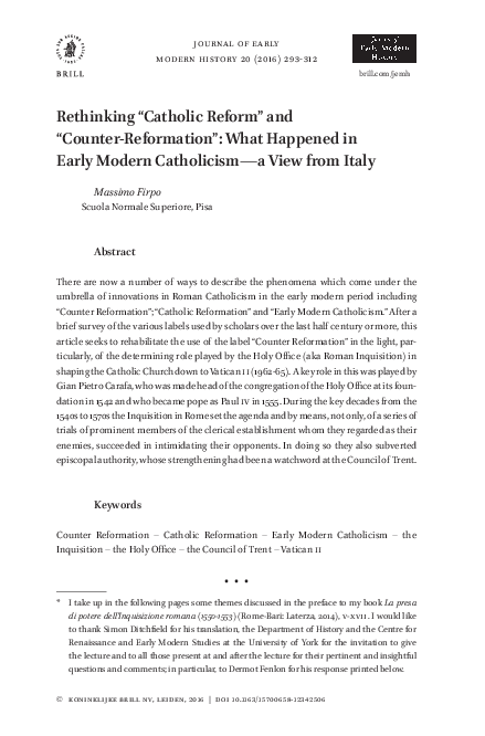 (PDF) Rethinking “Catholic Reform” and “Counter-Reformation”: What ...