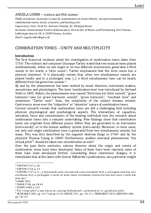 (PDF) COMBINATION TONES – UNITY AND MULTIPLICITY