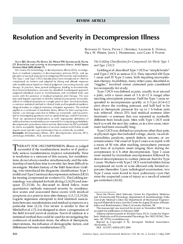 (PDF) Survival Analysis of Decompression Illness Severity