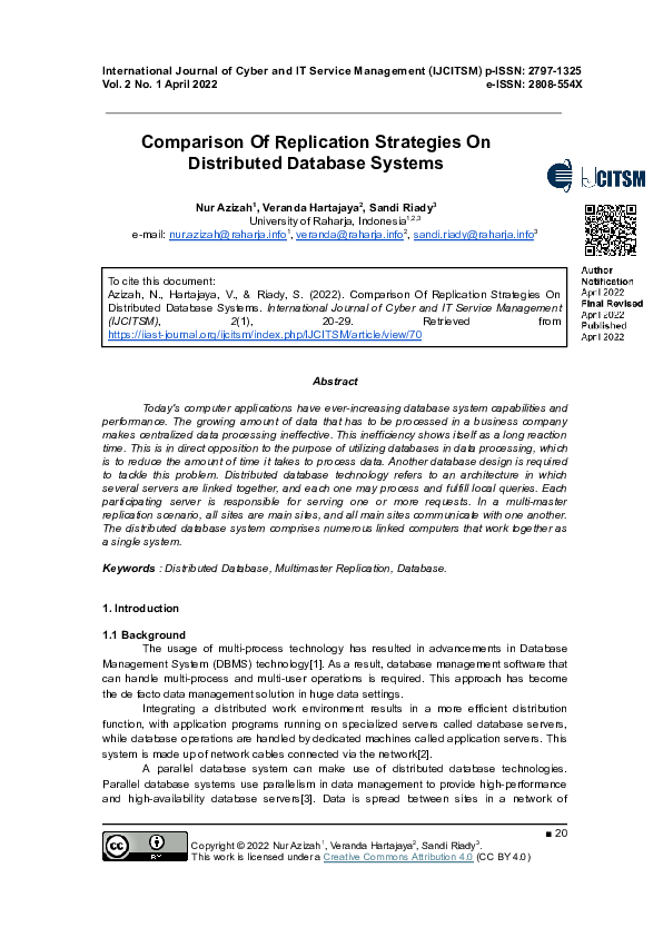 (PDF) Comparison Of Replication Strategies On Distributed Database Systems