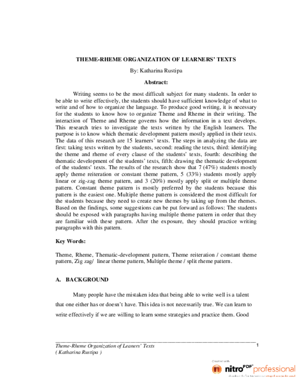 (PDF) Theme-Rheme Organization of Learners’ Texts