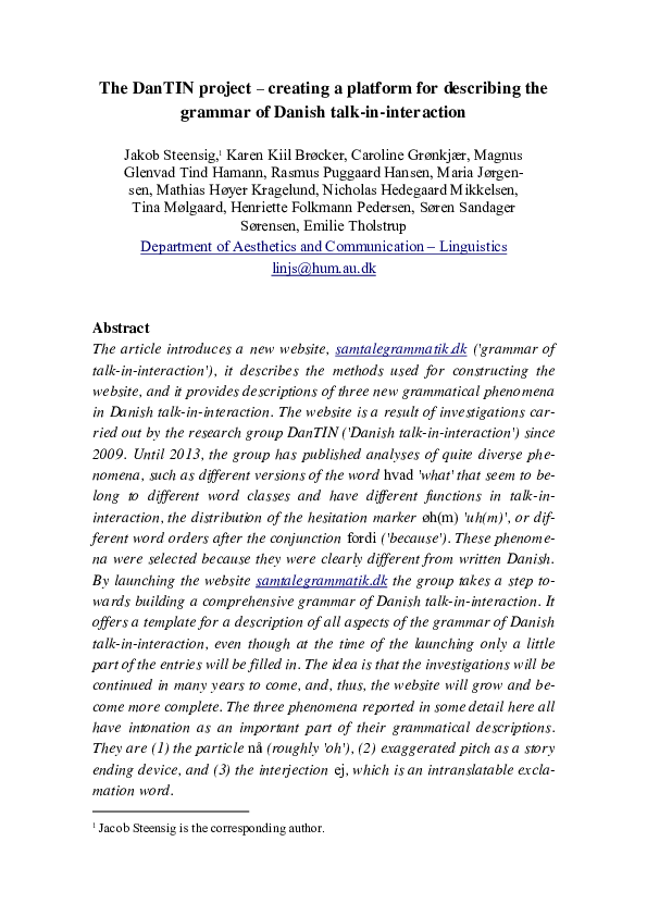 (PDF) The DanTIN project – creating a platform for describing the ...