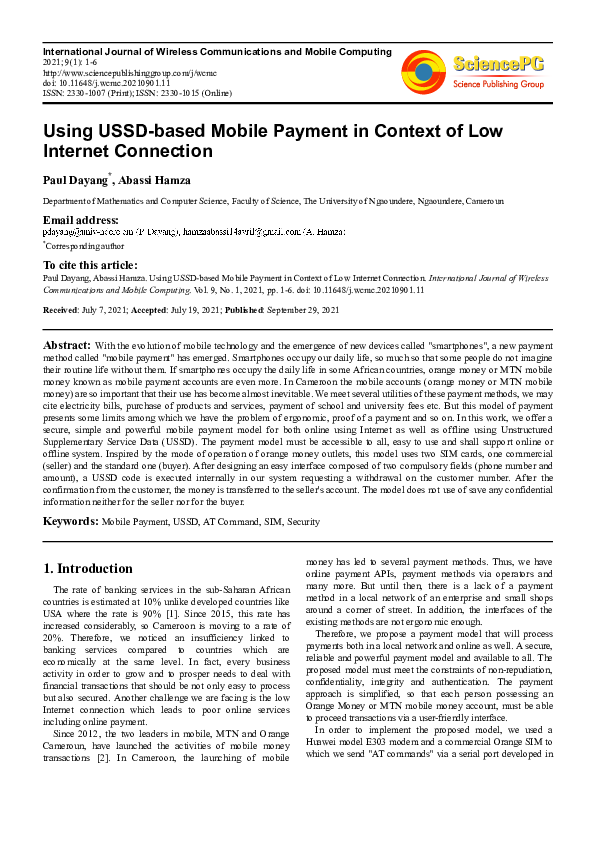 (PDF) Using USSD-based Mobile Payment in Context of Low Internet Connection