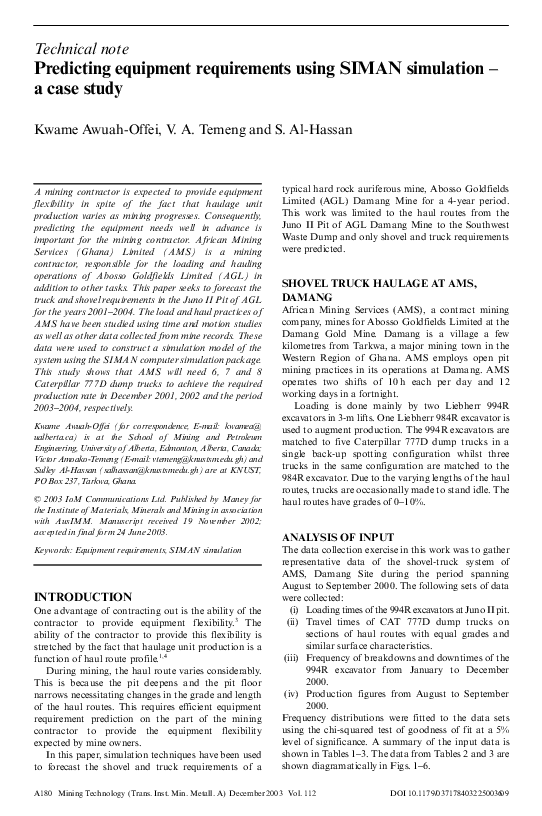 (PDF) Predicting equipment requirements using SIMAN simulation - a case study