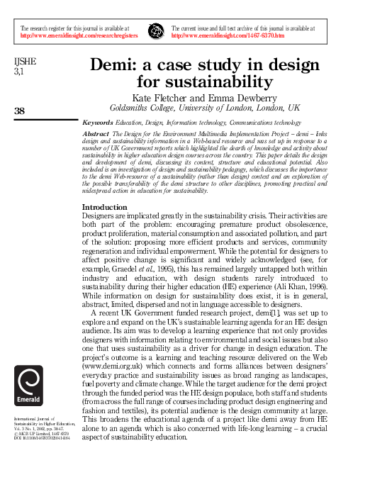 (PDF) Demi: a case study in design for sustainability