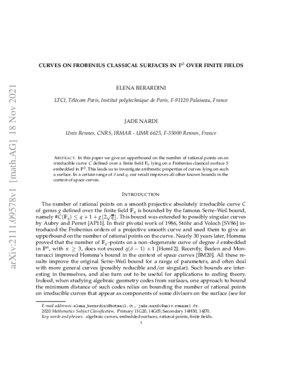 (PDF) Rational Points on Curves in Frobenius Surfaces