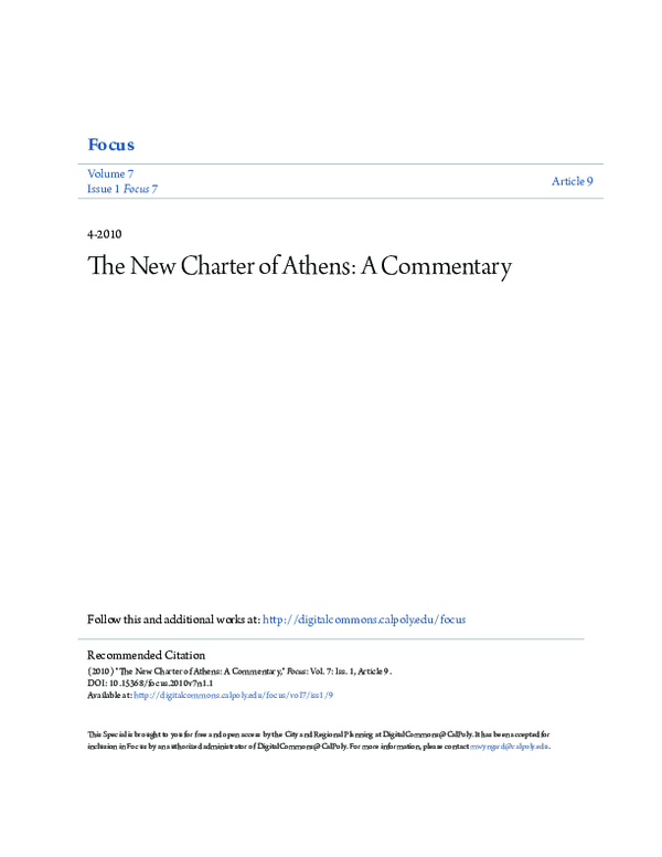 (PDF) The New Charter of Athens: A Commentary