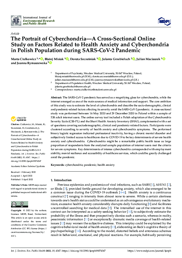 (PDF) The Portrait of Cyberchondria—A Cross-Sectional Online Study on ...