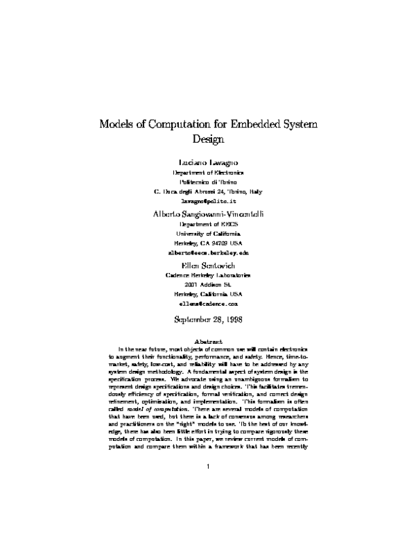 (PDF) Models of Computation for Embedded System Design