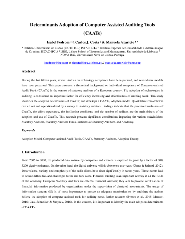 (PDF) Determinants adoption of computer-assisted auditing tools (CAATs)