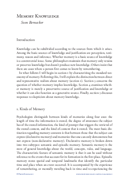 (PDF) Memory Knowledge