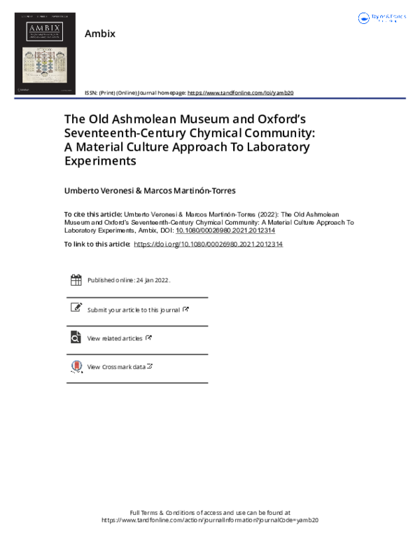 (PDF) The Old Ashmolean Museum and Oxford's 17th chymical community