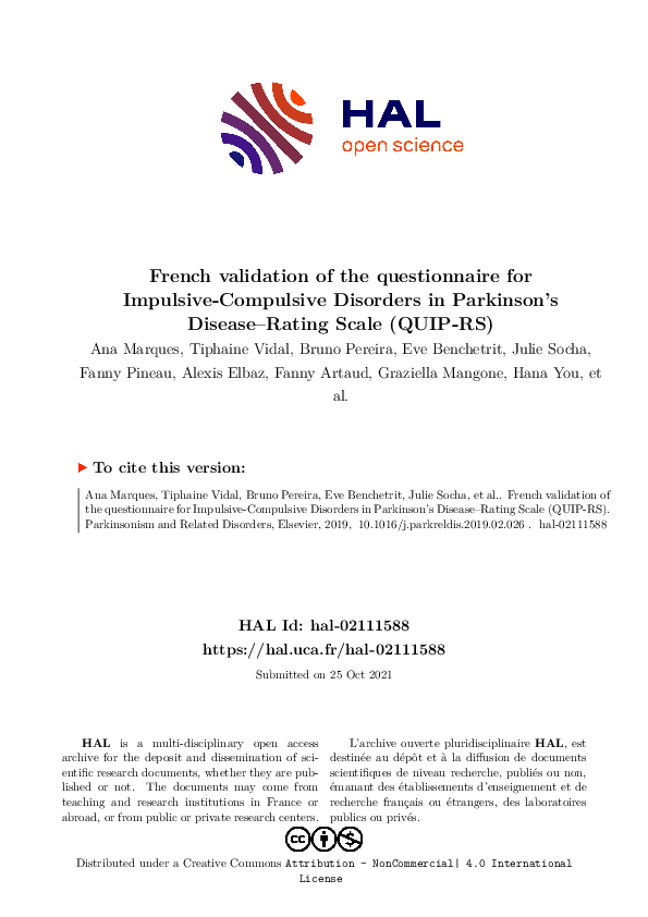 (PDF) French validation of the questionnaire for Impulsive-Compulsive ...
