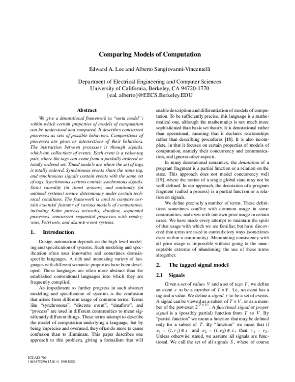 Pdf Comparing Models Of Computation