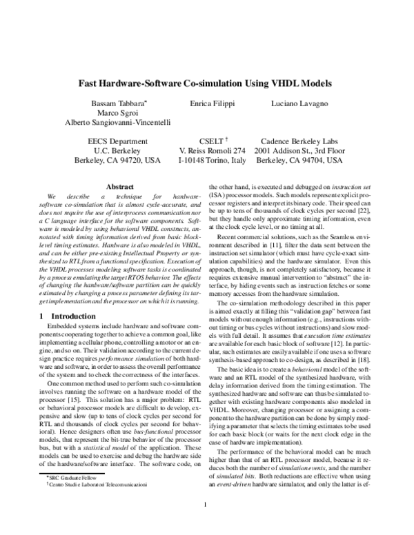 Pdf Fast Hardware Software Co Simulation Using Vhdl Models