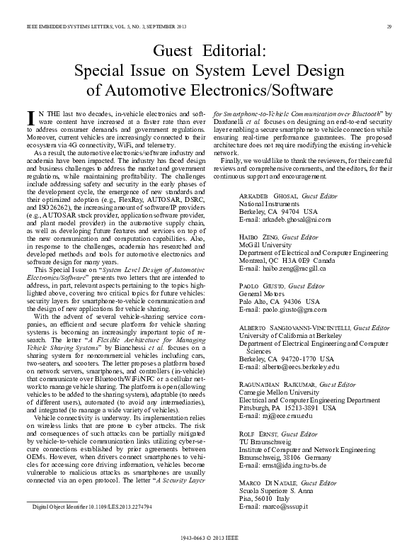 (PDF) Guest editorial: Special issue on system level design of ...