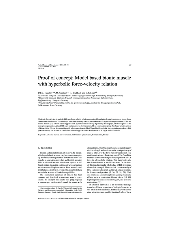 (PDF) Proof of Concept: Model Based Bionic Muscle with Hyperbolic Force ...