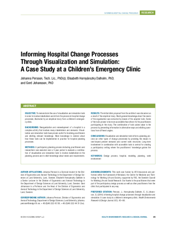 (PDF) Informing Hospital Change Processes through Visualization and ...